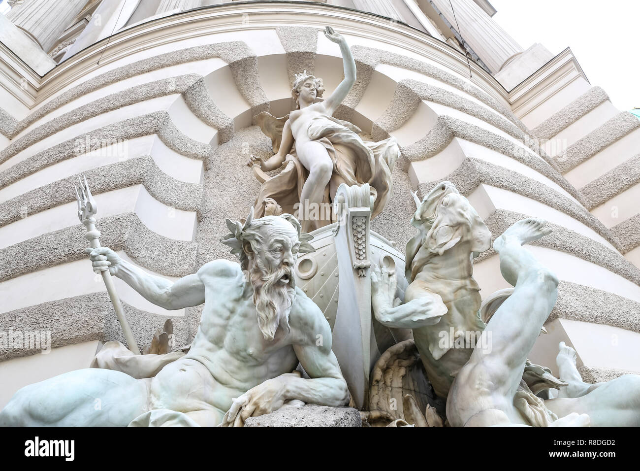 Statues in Michaelerplatz Fountain, Vienna City, Austria Stock Photo ...
