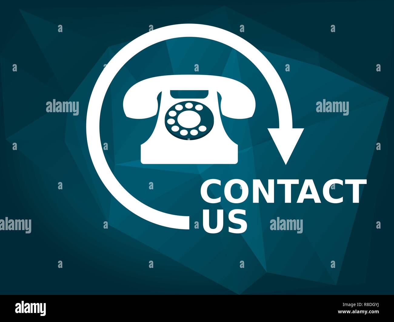 Contact us concept icon. White old phone icon with Contact us text ...