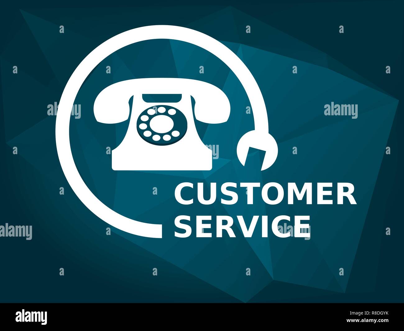 Customer service concept icon. White retro phone with customer service ...