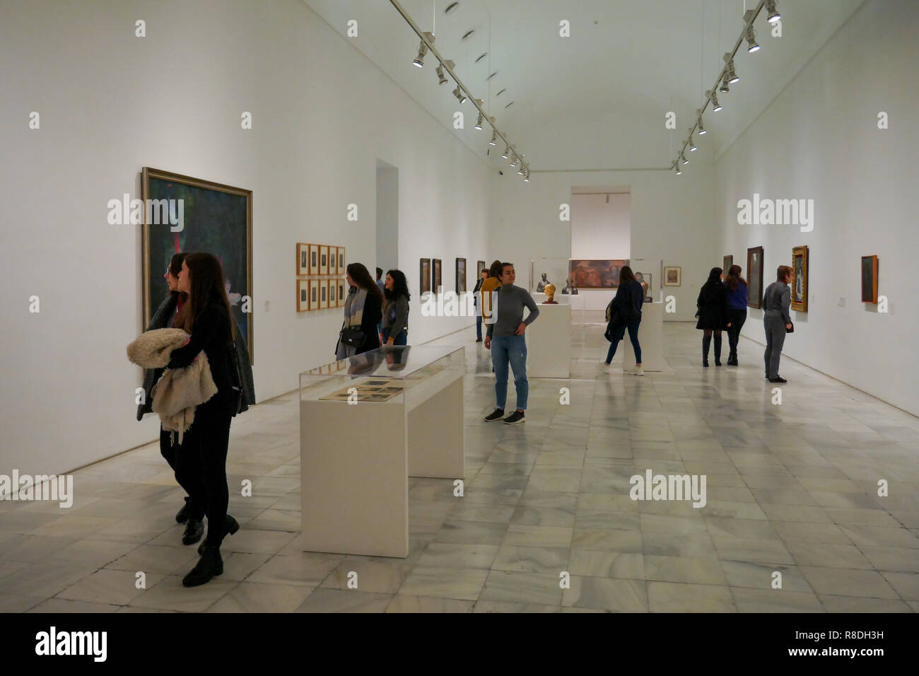 Visitors stand in an exhibition room, Museo Nacional Centro de Arte ...