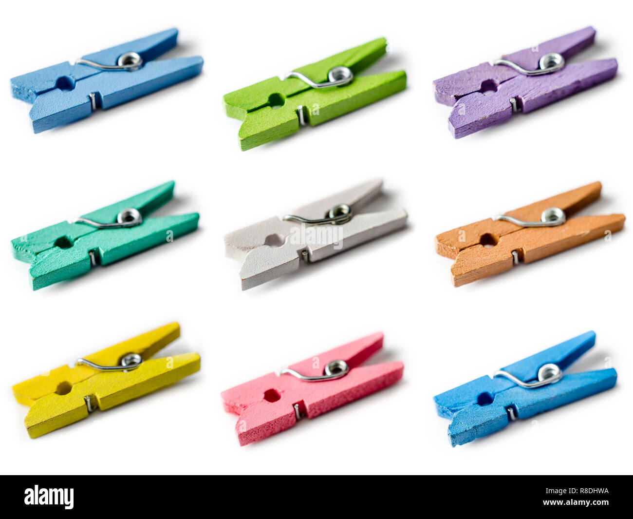 set of clothespins isolated on a white background Stock Photo - Alamy