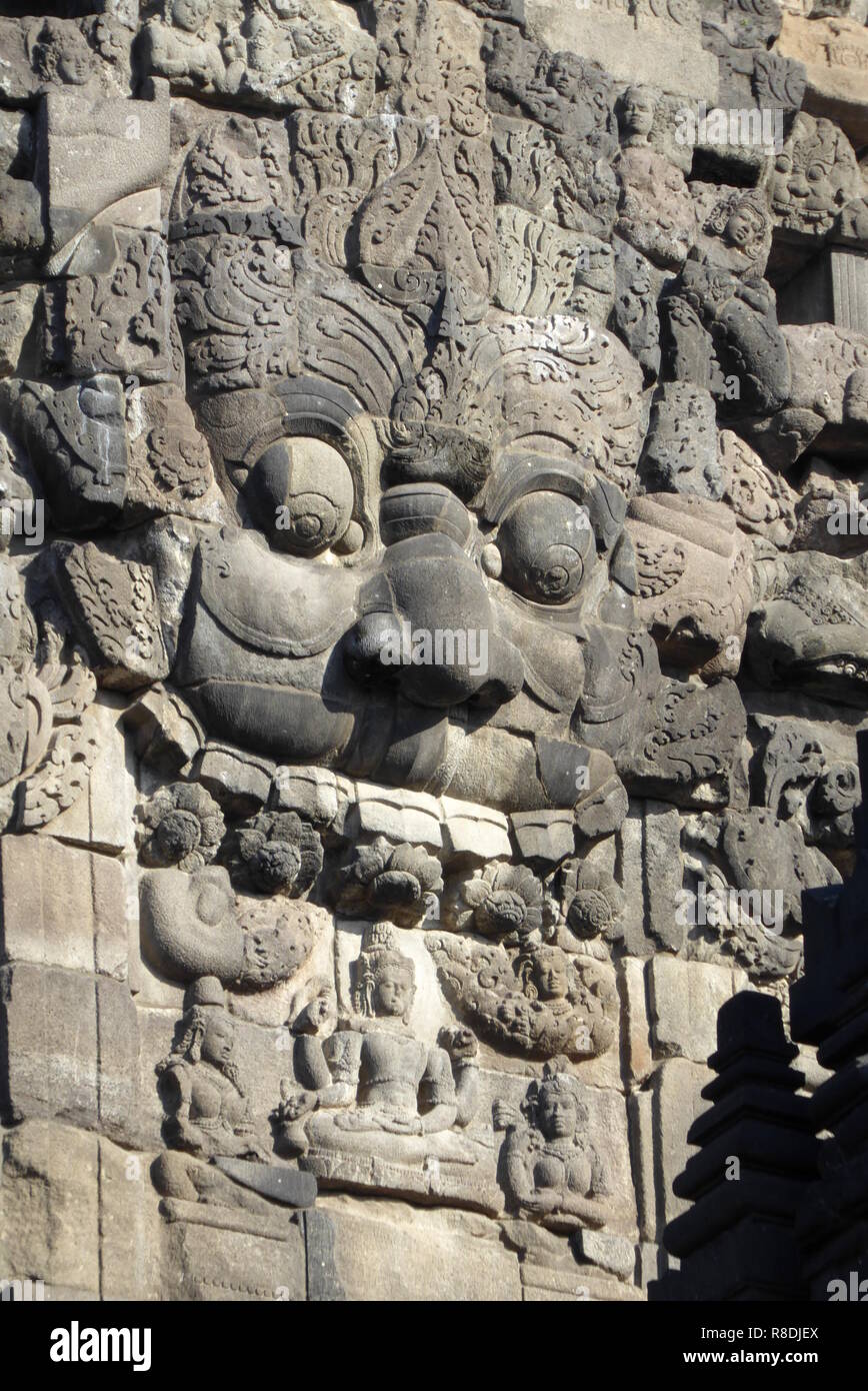 Sculptures on the Hindu Temple of Prambanan on Java, Indonesia Stock ...