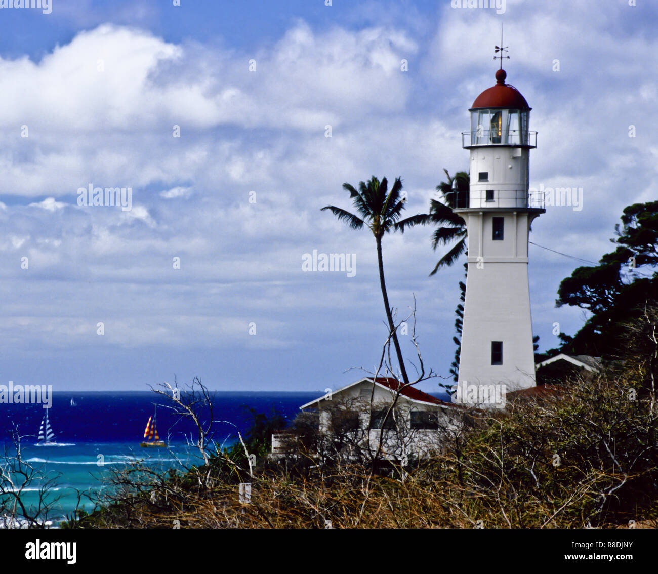 The Diamond Head Lighthouse located on the Hawaiian Island of Oahu was ...