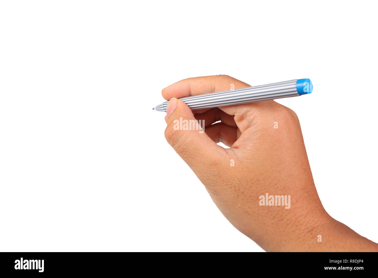 Photo image of a hand holding pen in writing position isolated on white ...