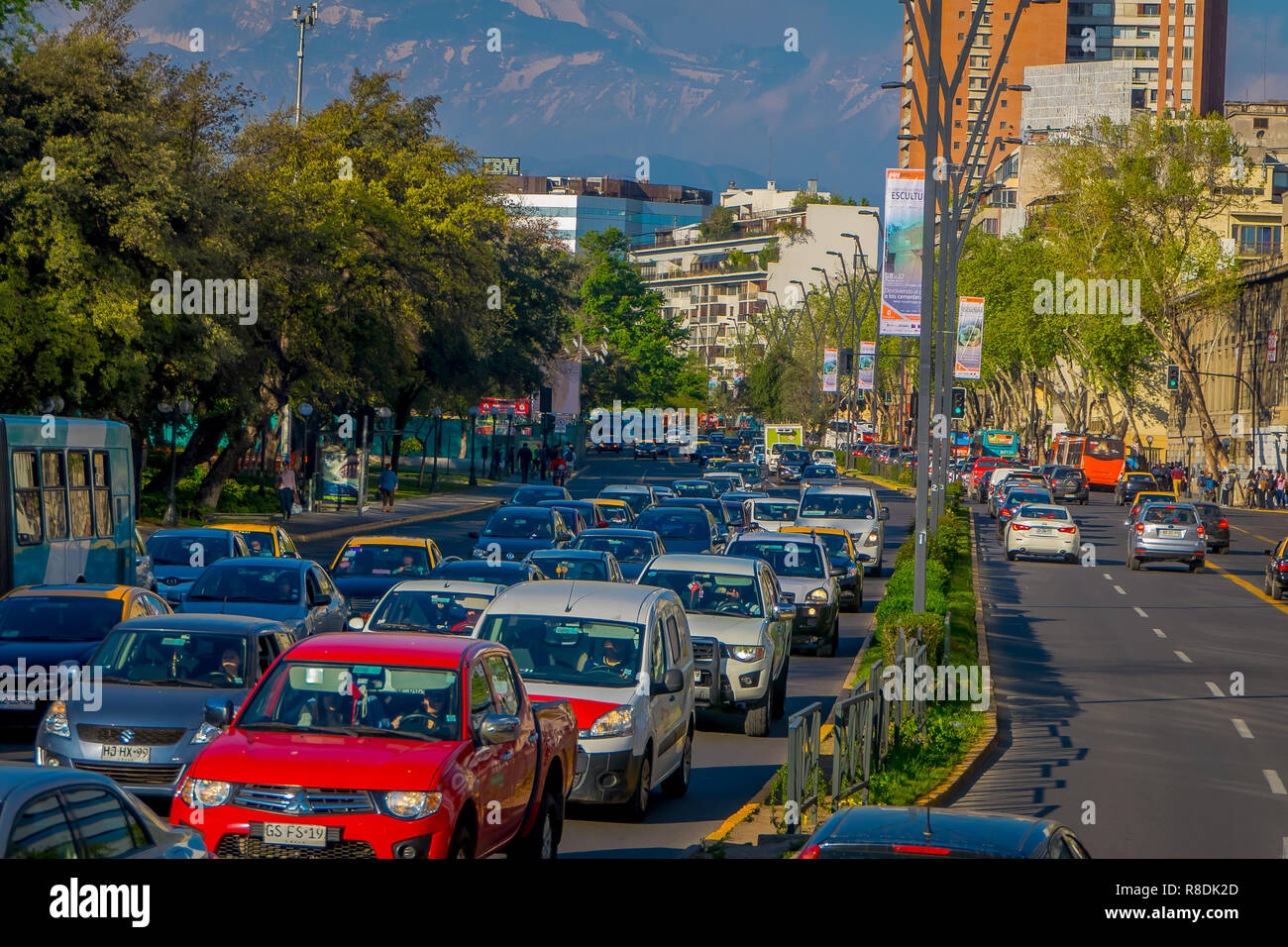 SANTIAGO DE CHILE, CHILE - OCTOBER 16, 2018: Cars in traffic jam in Las ...