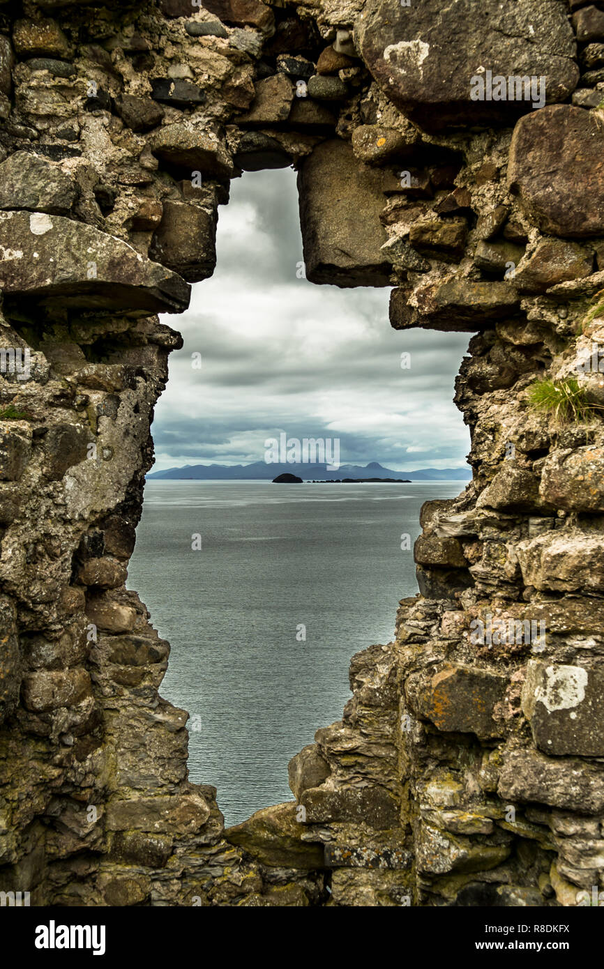 Scenic View Through Stone Window At Duntulm Castle At The Coast Of The ...