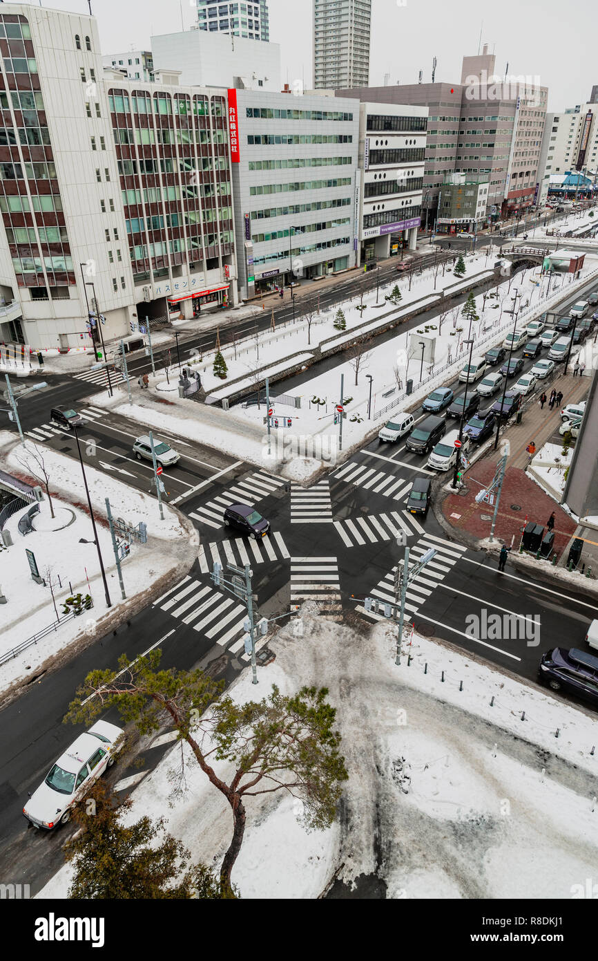 Aerial view of the streets by Odori Park from the Tv Tower. Sapporo ...