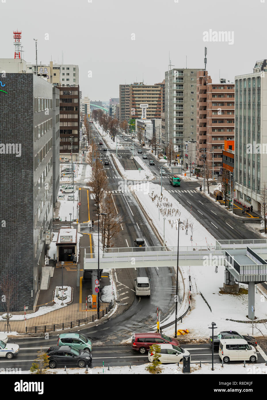 Aerial view of the streets by Odori Park from the Tv Tower. Sapporo ...