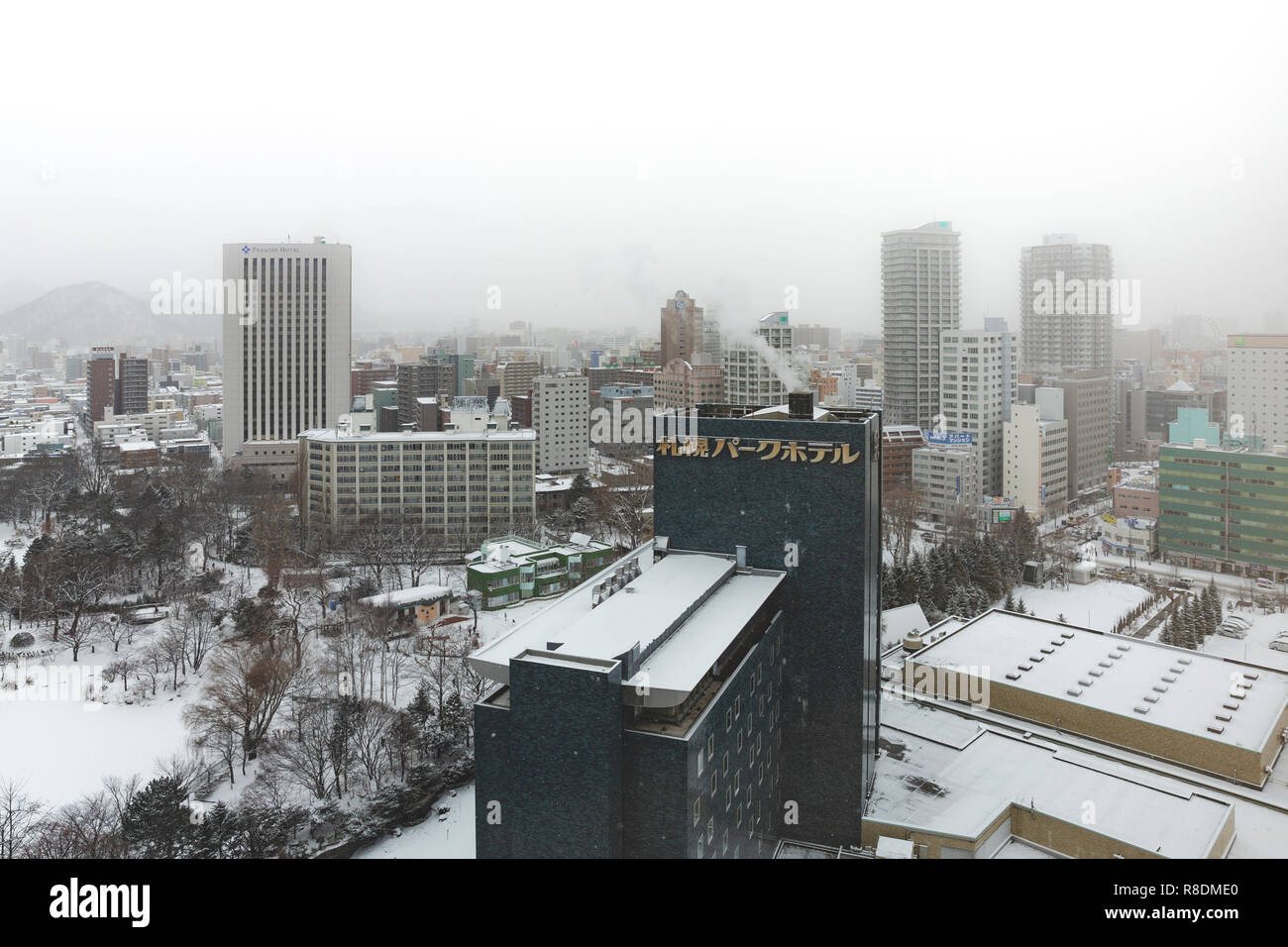 Aerial view of downtown Sapporo in winter. Hokkaido, Japan Stock Photo ...