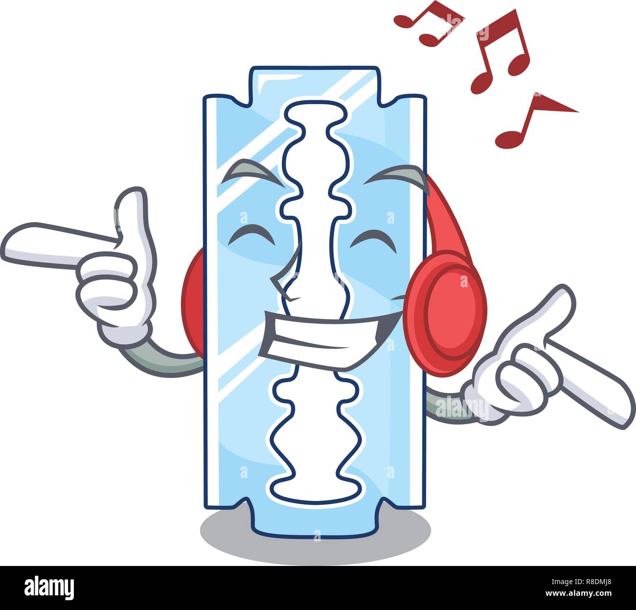 Listening music razor blade and border cartoon cyan Stock Vector Image ...