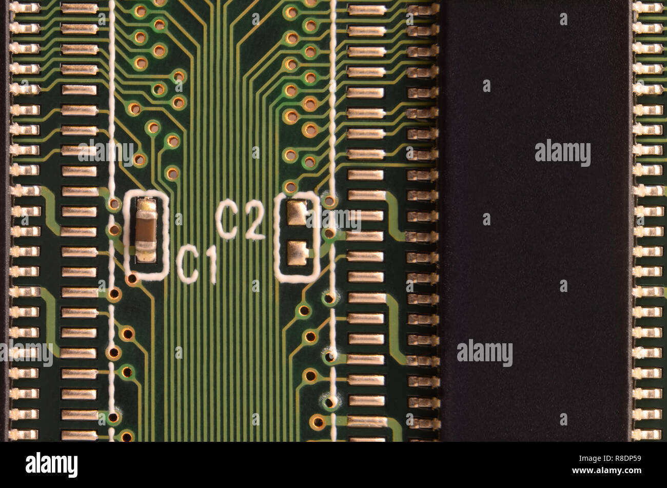Close up of colored micro circuit board. Abstract technology background ...