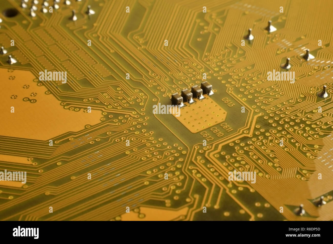 Close up of colored micro circuit board. Abstract technology background ...