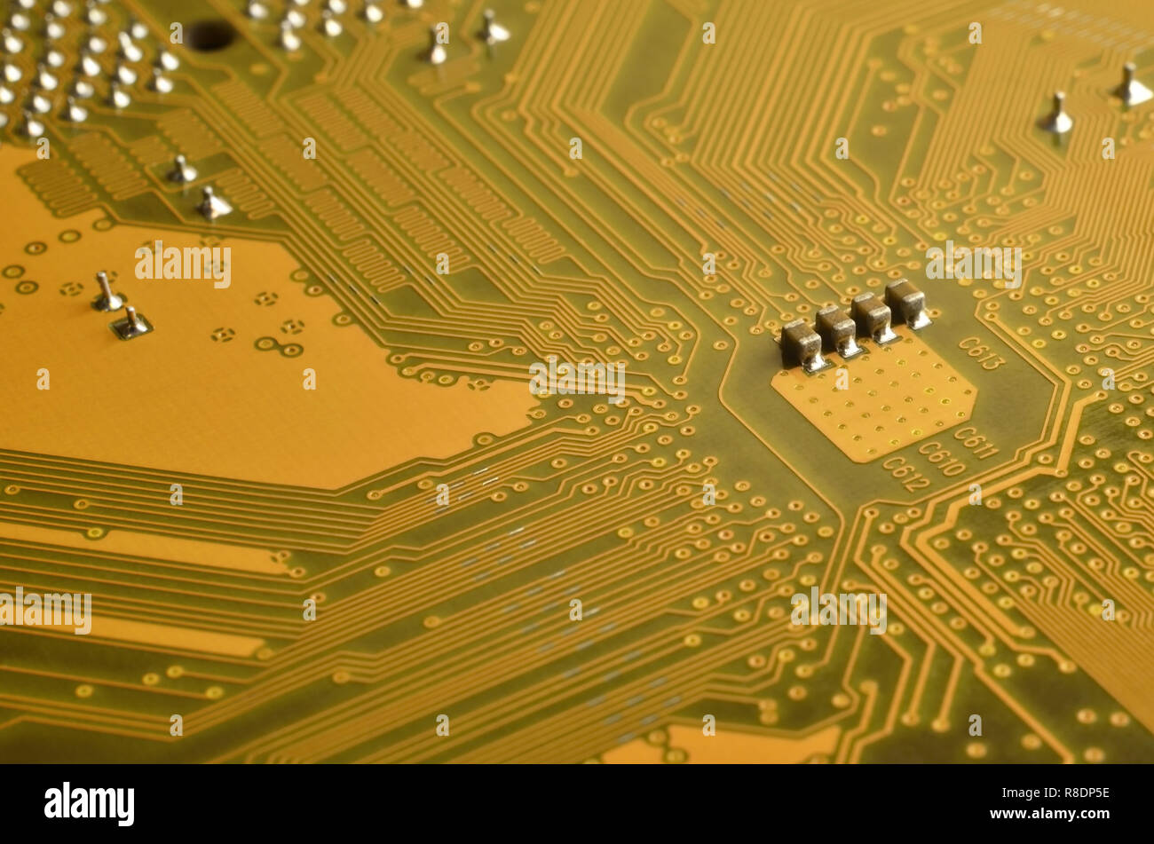 Close up of colored micro circuit board. Abstract technology background ...
