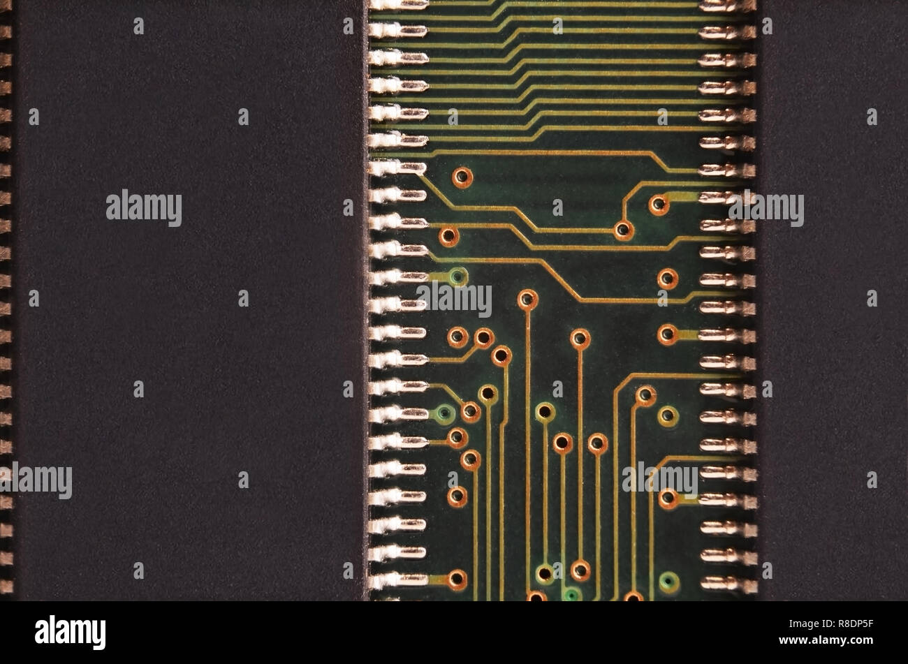 Close up of colored micro circuit board. Abstract technology background ...