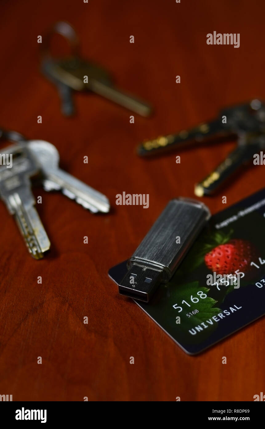 Credit card, memory card and keys - Online security or real estate ...