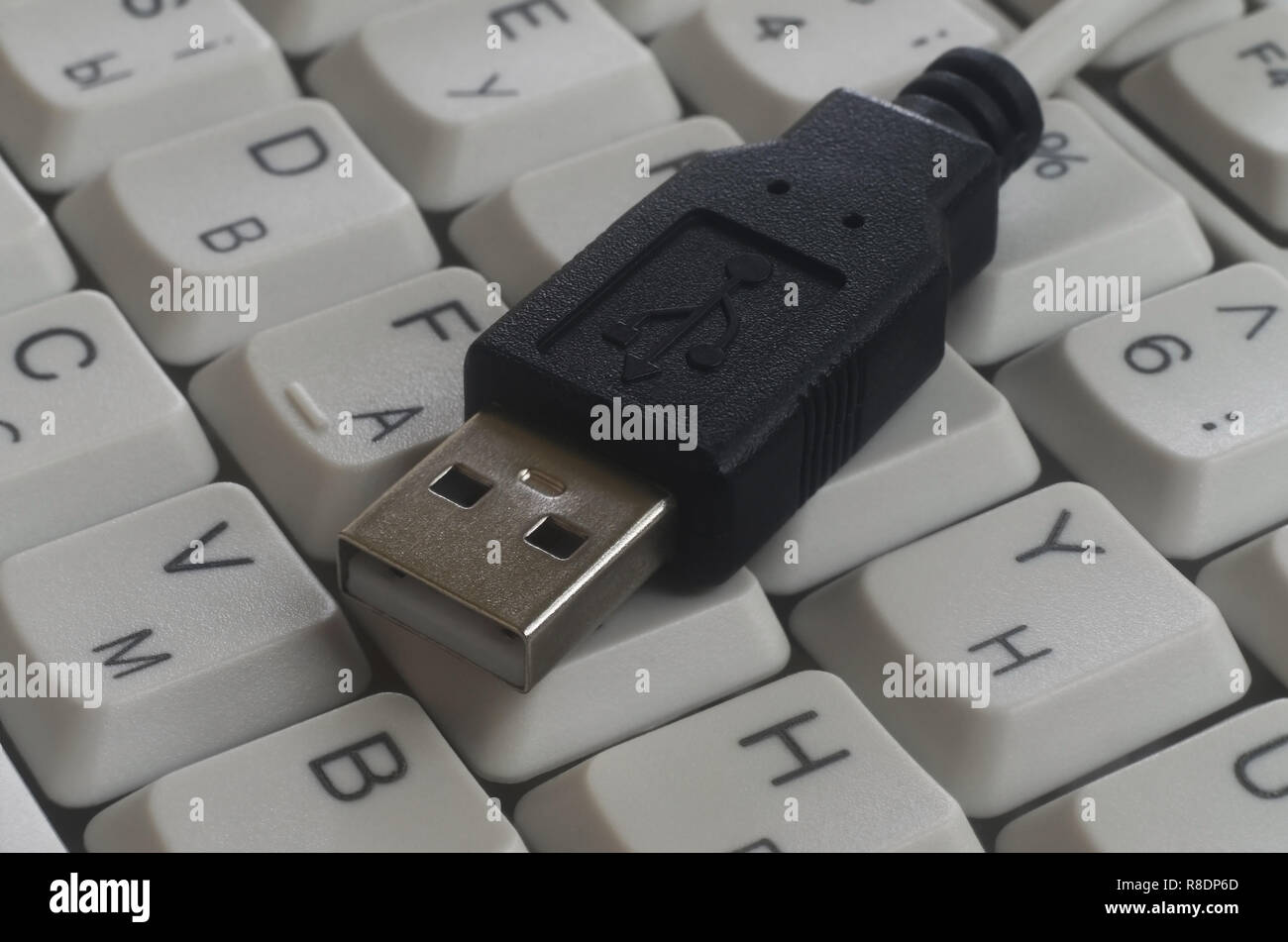 Black USB input on the white classic computer keyboard Stock Photo - Alamy