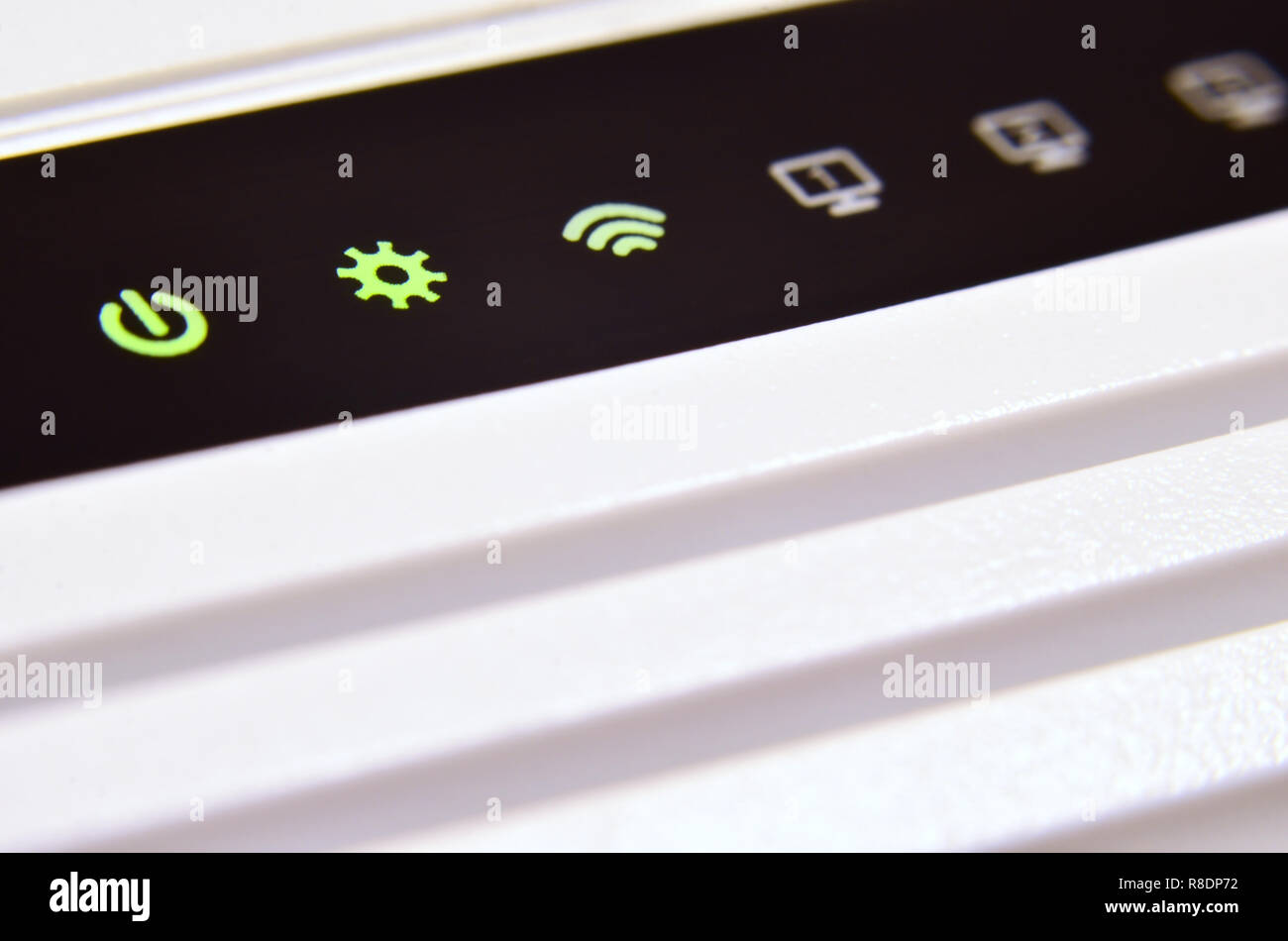 Detailed photo light bulbs from the Internet modem. Abstract technology ...