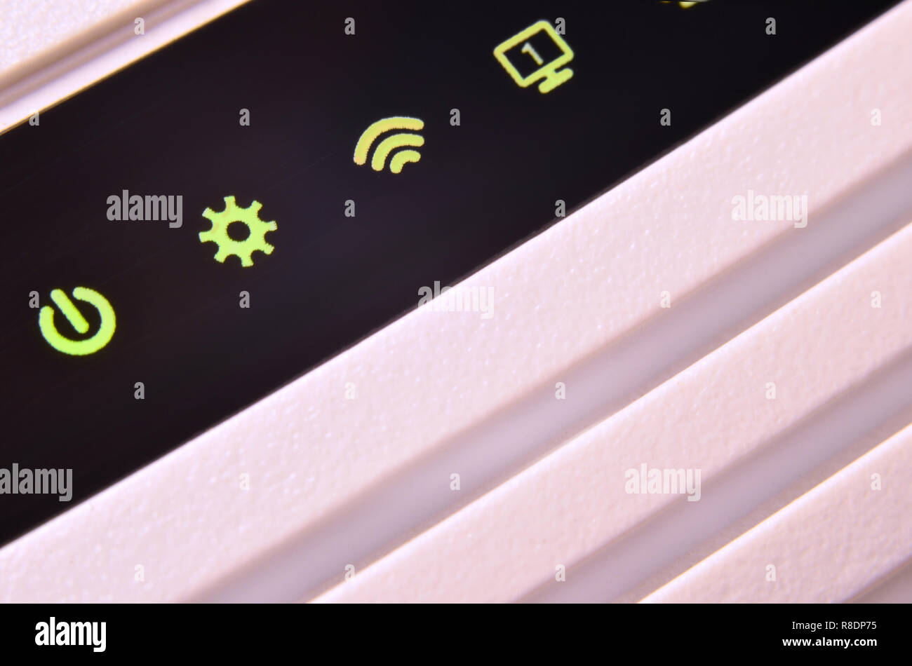 Detailed photo light bulbs from the Internet modem. Abstract technology ...