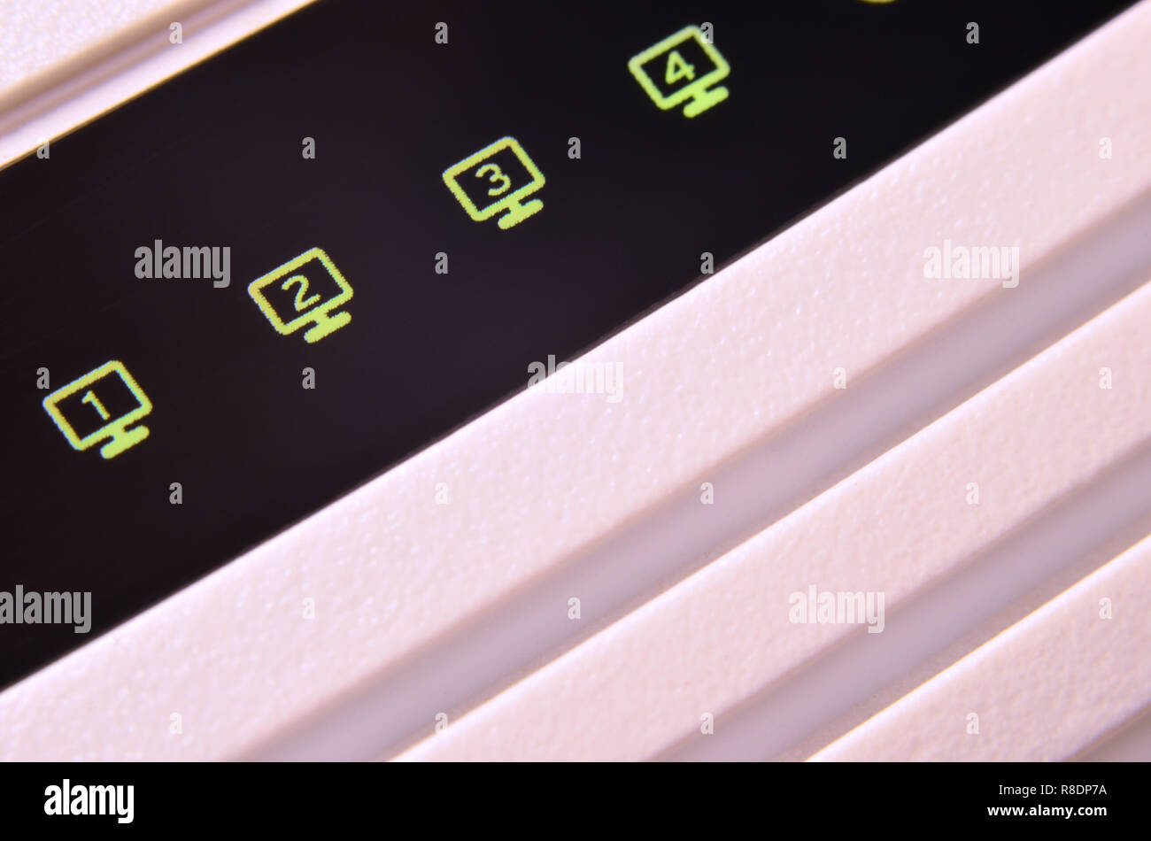 Closeup of internet router LED lights showing connection status ...