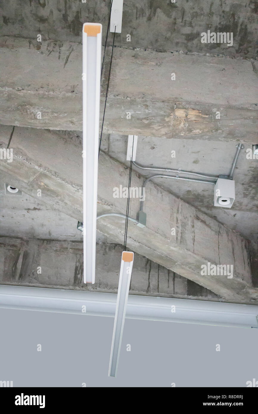 Ceiling metal pipe of electricity cable in building, stock photo Stock ...