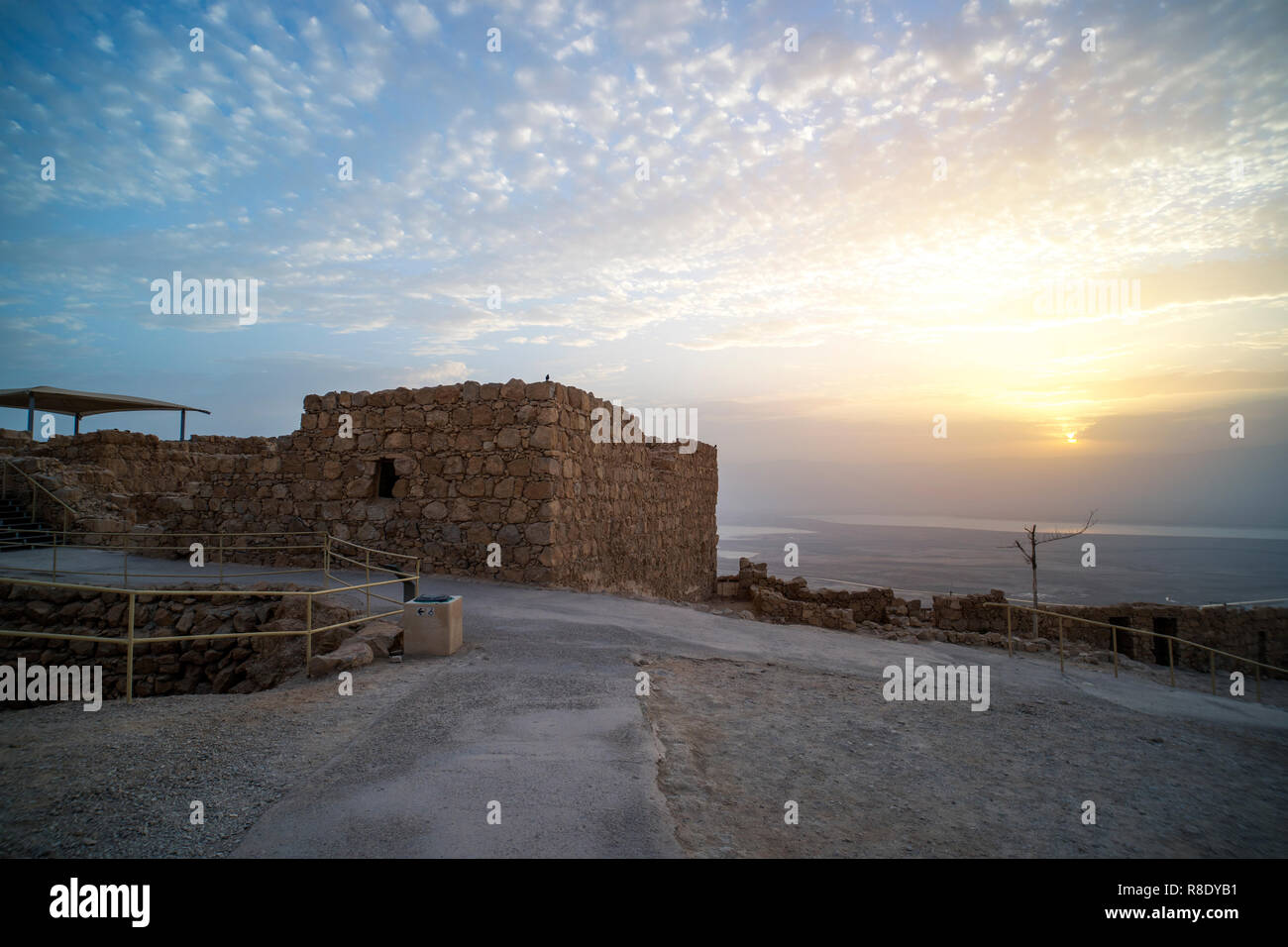 ancient fortress of Masada at dawn. The ruins of an old Jewish fortress ...