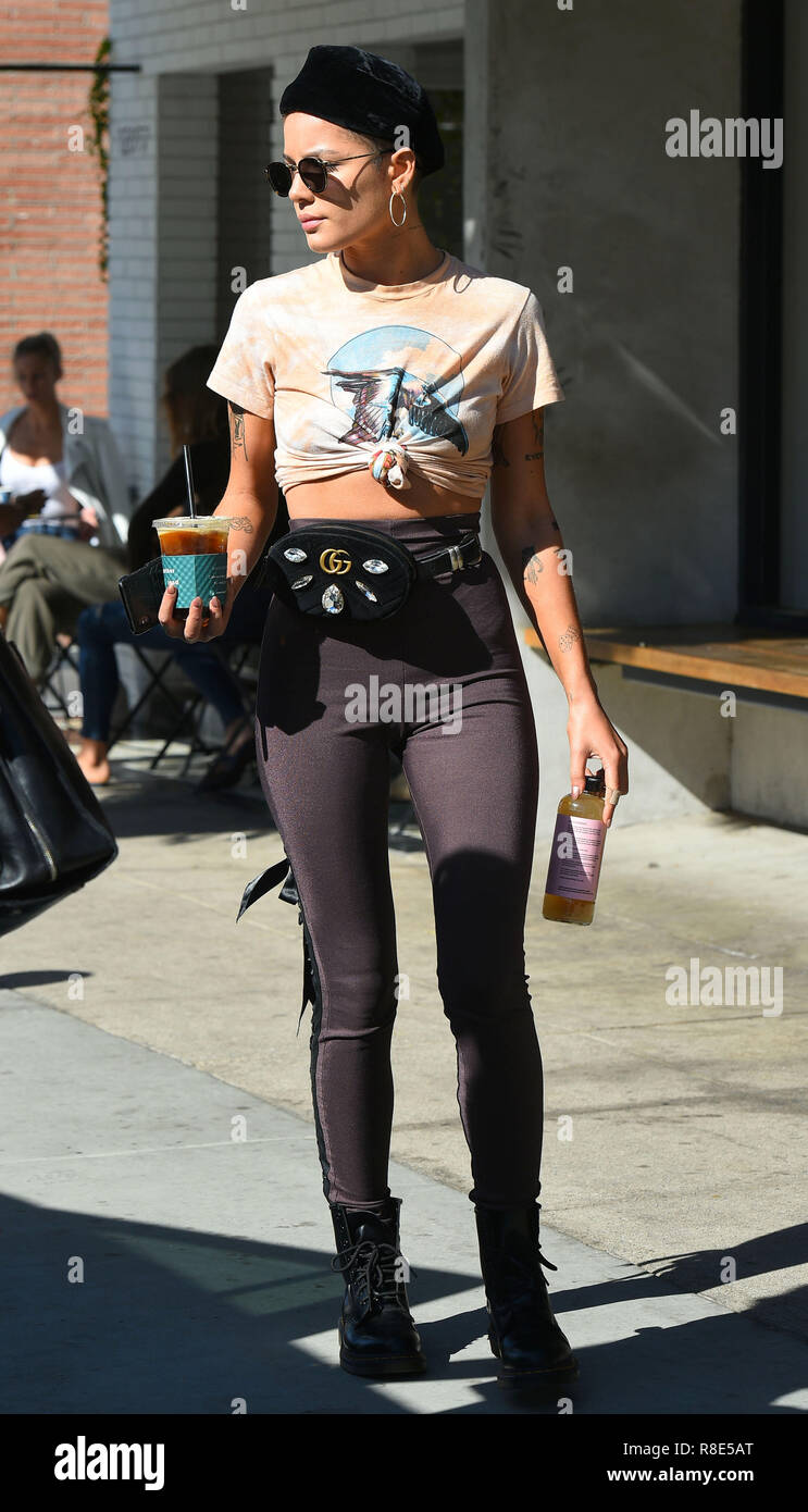 Halsey is all style as she picks up coffee wearing a Gucci belt bag and ...