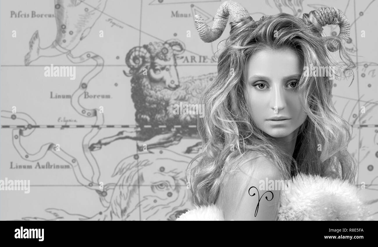 Aries Zodiac Sign. Astrology and horoscope concept, Beautiful woman ...