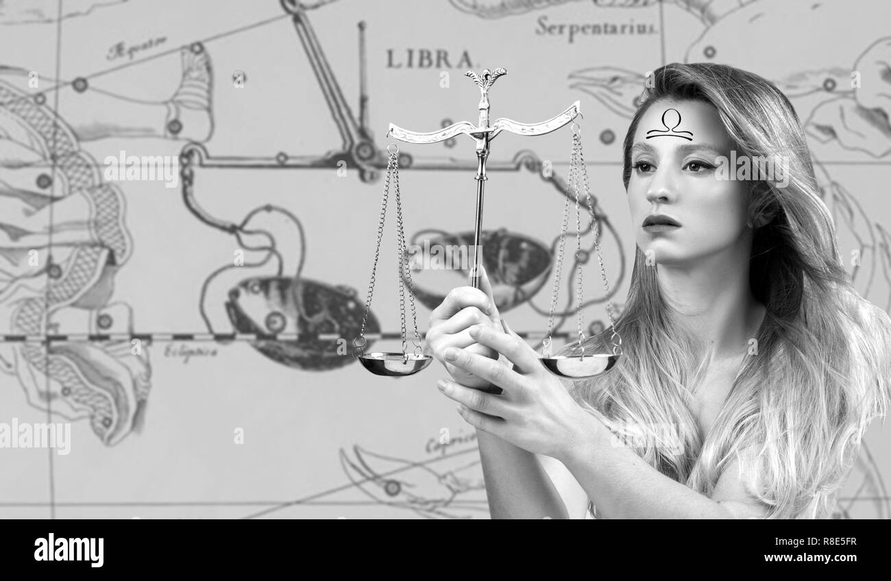 Libra Zodiac Sign. Astrology and horoscope concept. Beautiful woman ...