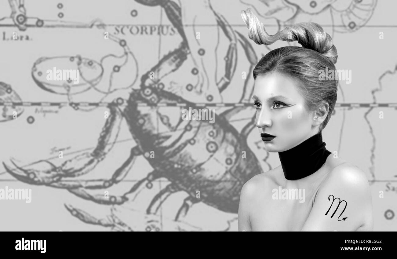 Scorpio Zodiac Sign. Astrology and horoscope concept. Beautiful woman ...