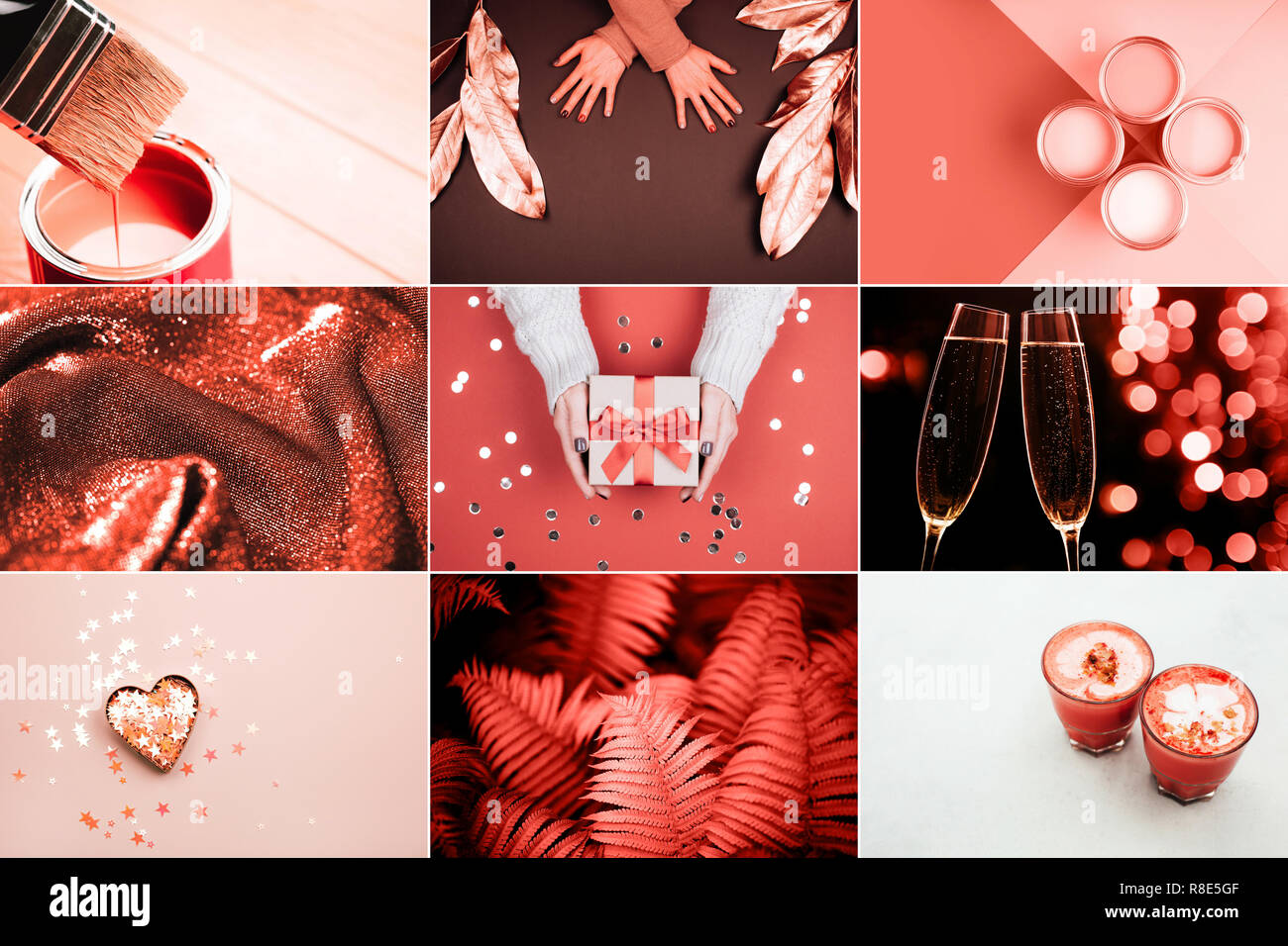 Creative collage in Coral color. Main trend concept. Natural and ...