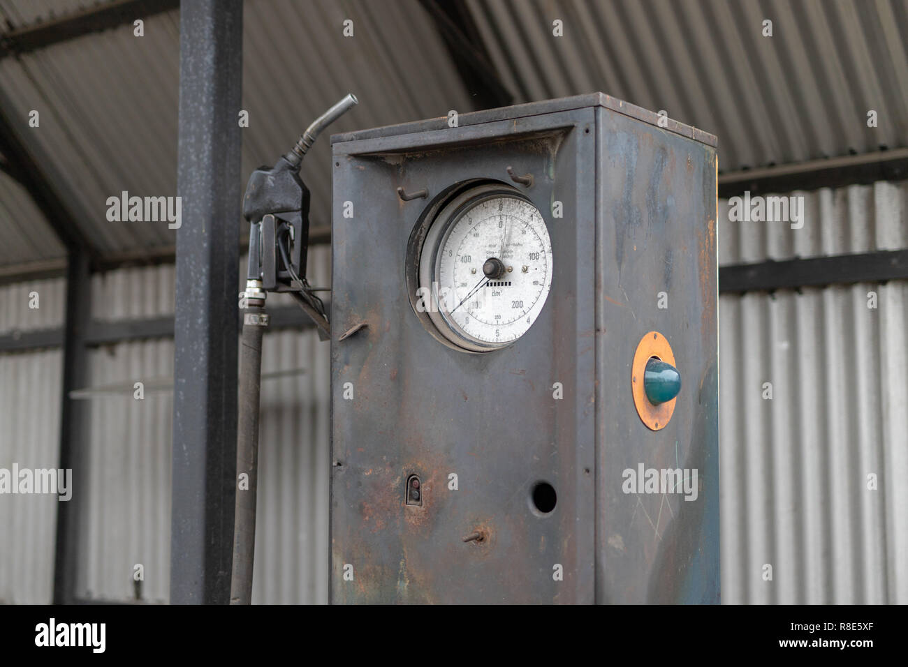 An old car fuel distributor. Abandoned gas station in the countryside ...