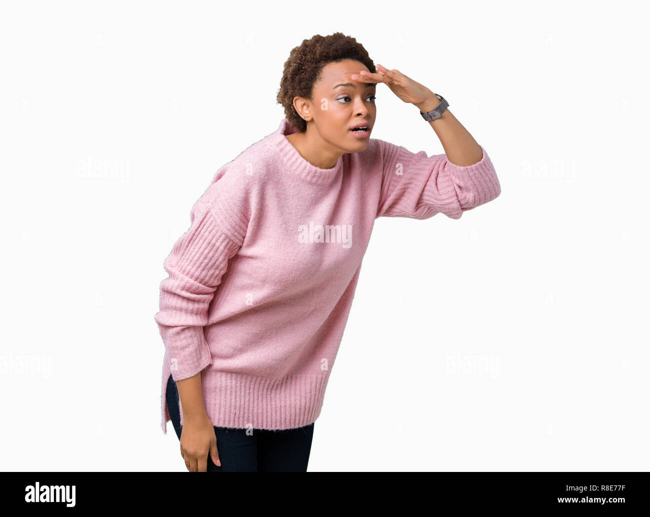 Beautiful young african american woman over isolated background very ...