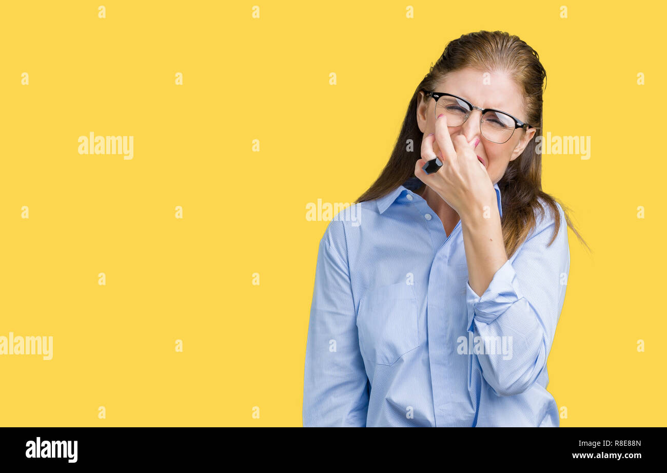 Beautiful Middle Age Mature Business Woman Wearing Glasses Over