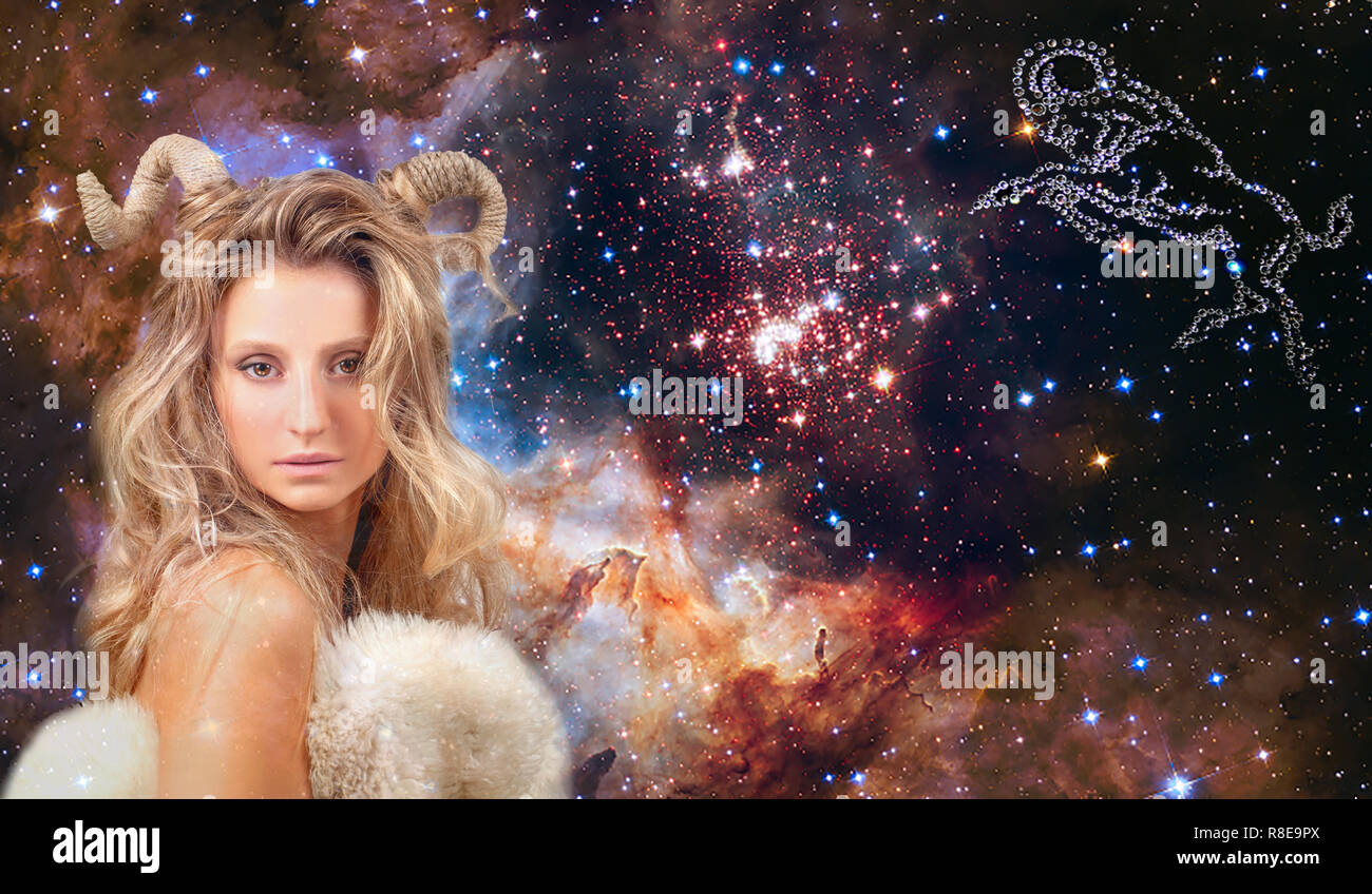 Aries Zodiac Sign. Astrology and horoscope concept, beautiful woman ...