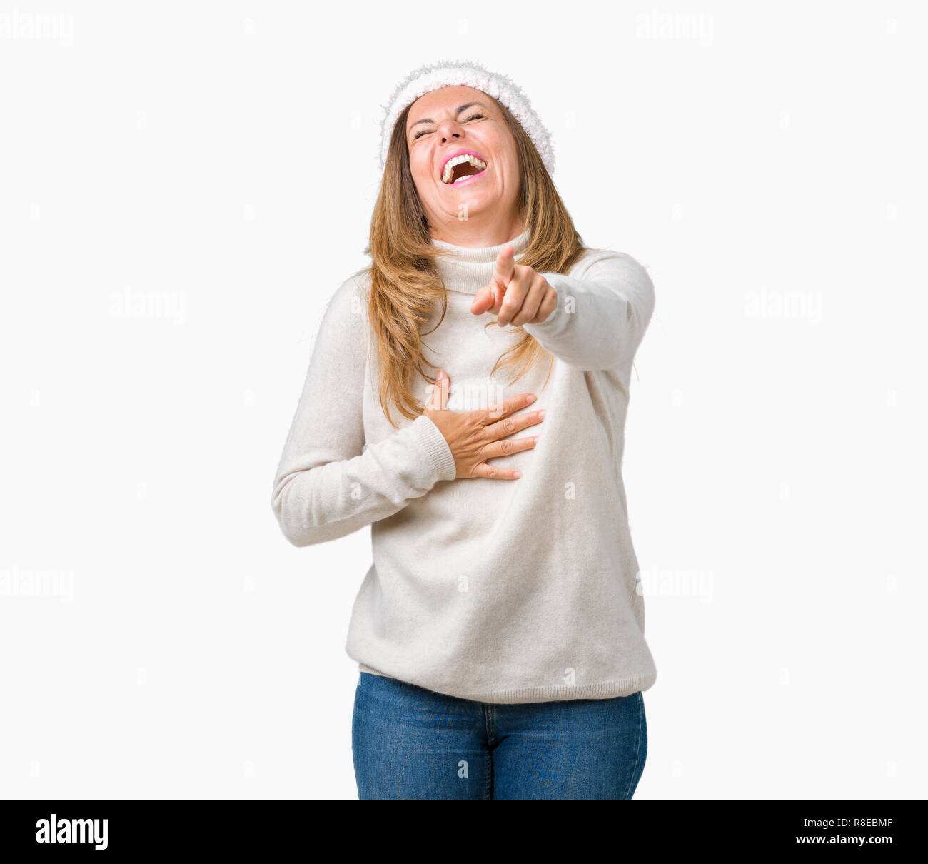 Woman pointing finger chest wearing hi-res stock photography and images ...