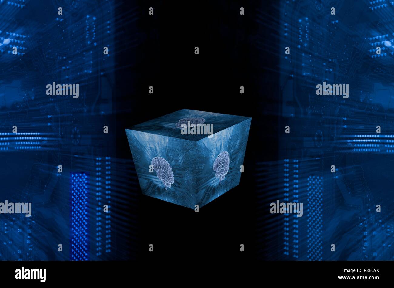 Artificial intelligence, conceptual illustration. Human brains in a ...