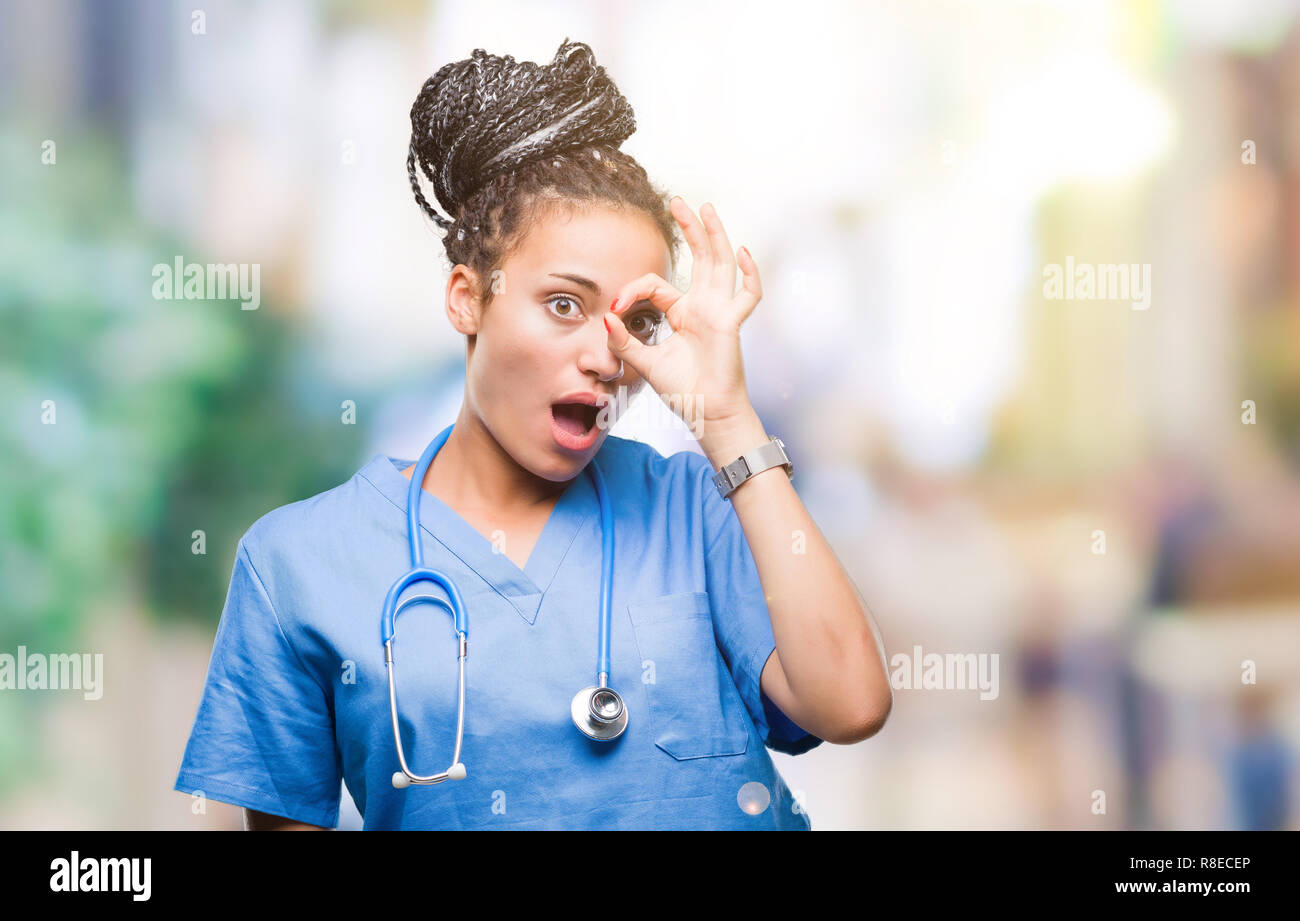 Young braided hair african american girl professional surgeon over ...