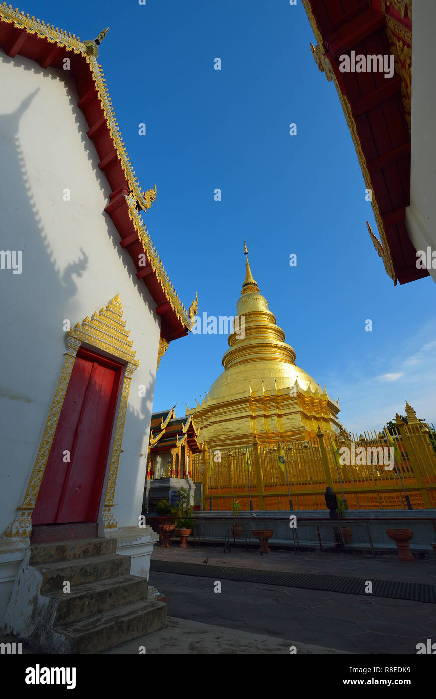 Golden pagoda architecture of northern thailand in temple buddhism at ...