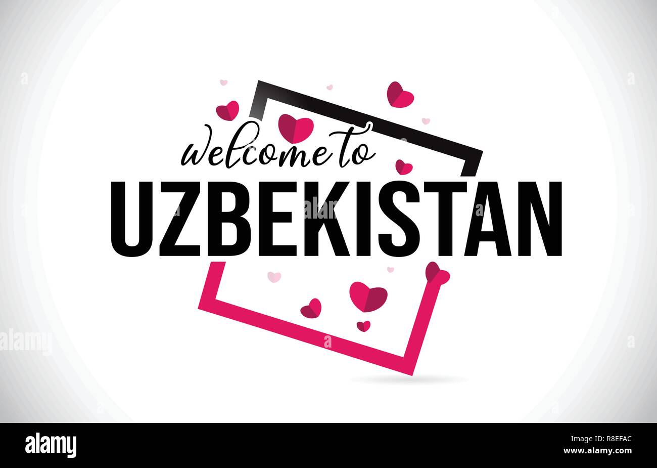 Uzbekistan Welcome To Word Text with Handwritten Font and Red Hearts ...