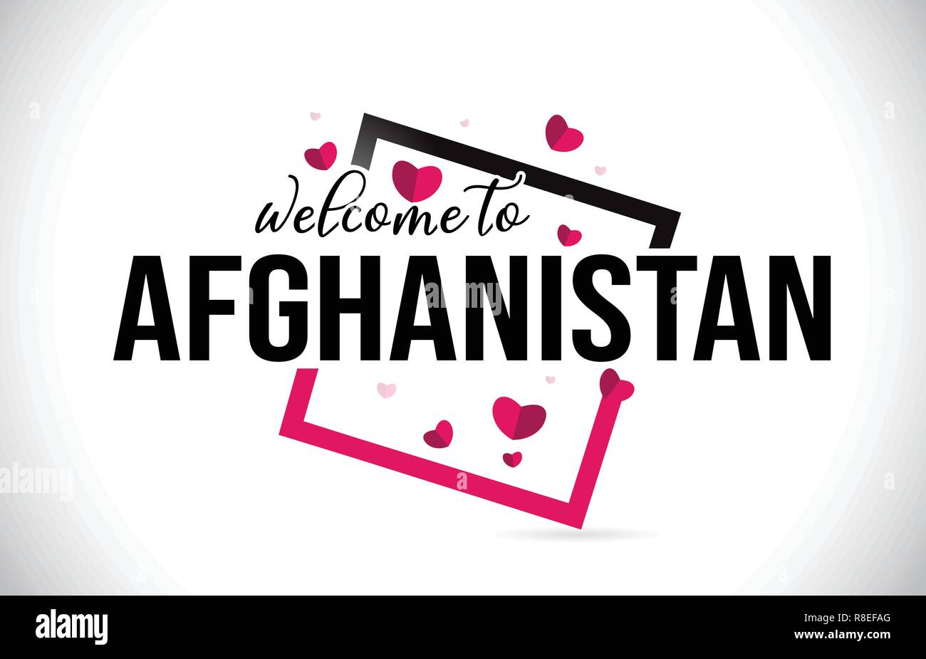 Afghanistan Welcome To Word Text with Handwritten Font and Red Hearts ...
