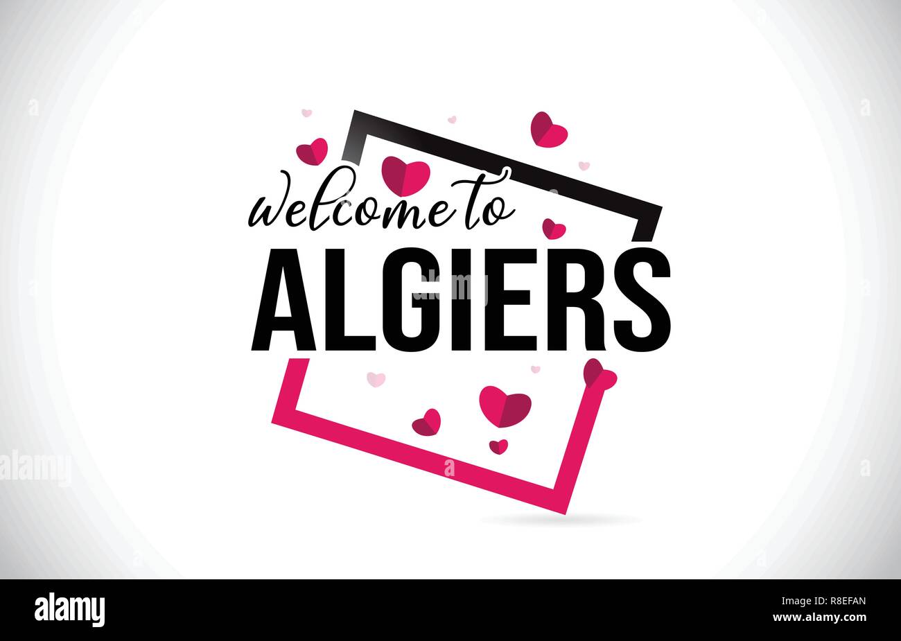 Algiers Welcome To Word Text with Handwritten Font and Red Hearts Square Design Illustration ...