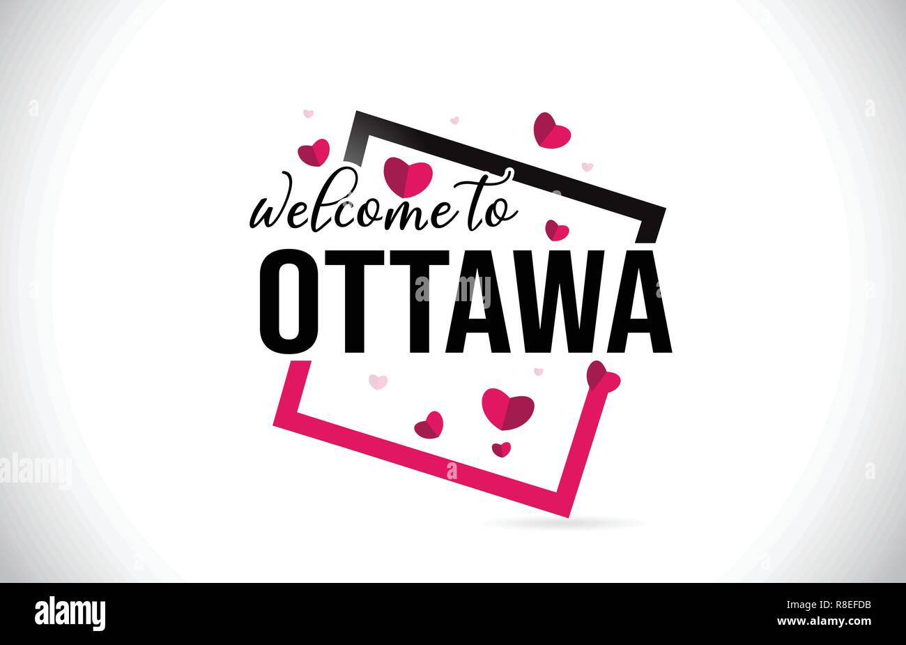 Ottawa Welcome To Word Text with Handwritten Font and Red Hearts Square ...