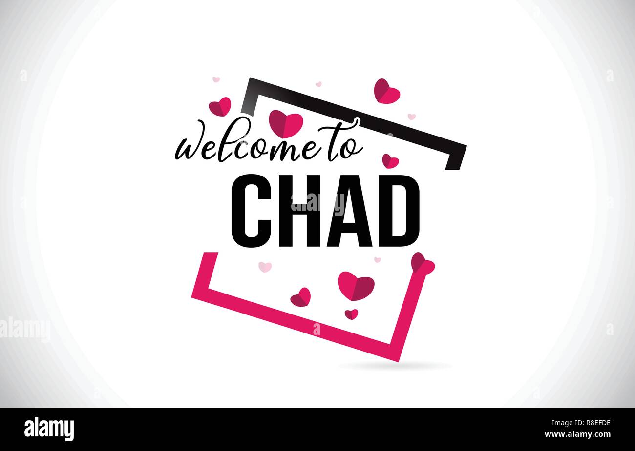 Chad Welcome To Word Text with Handwritten Font and Red Hearts Square ...