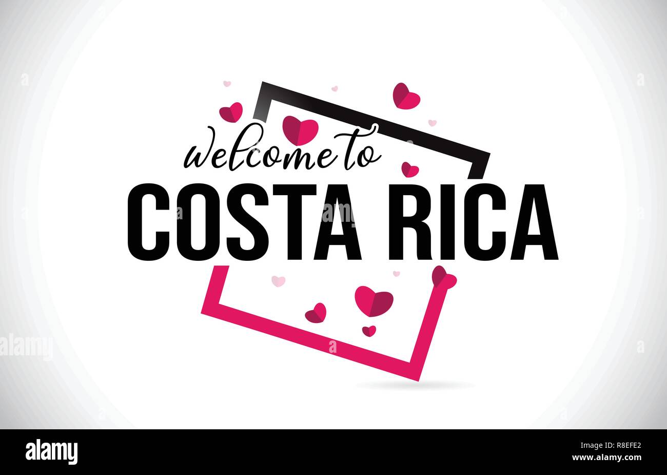 Costa Rica Welcome To Word Text with Handwritten Font and Red Hearts ...