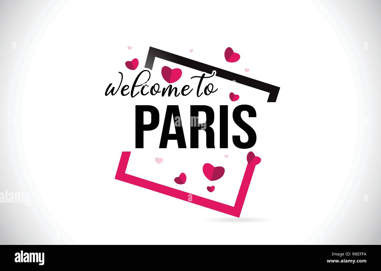 Paris Welcome To Word Text with Handwritten Font and Red Hearts Square ...