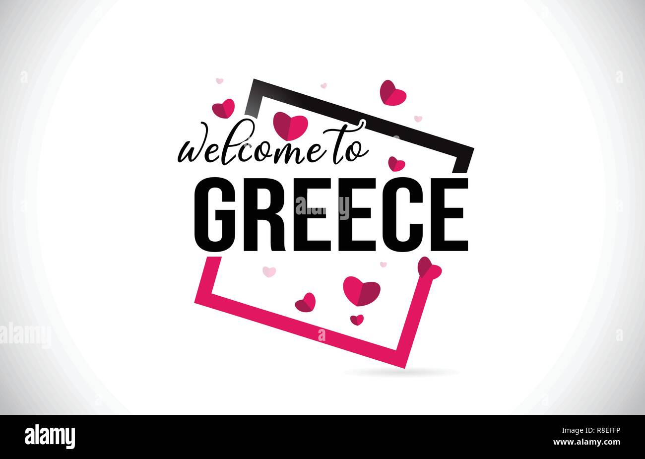 Greece Welcome To Word Text with Handwritten Font and Red Hearts Square ...