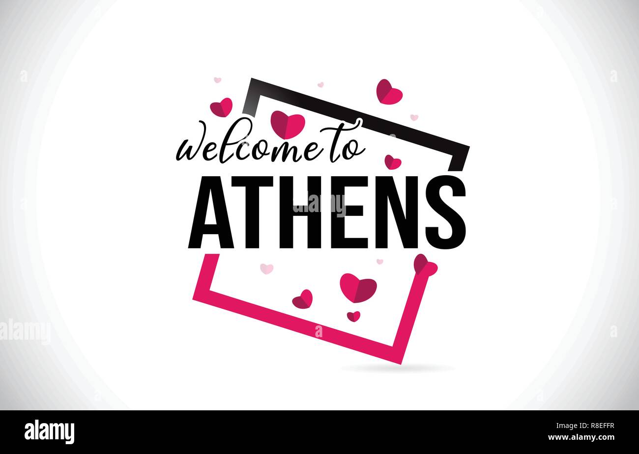 Athens Welcome To Word Text with Handwritten Font and Red Hearts Square ...