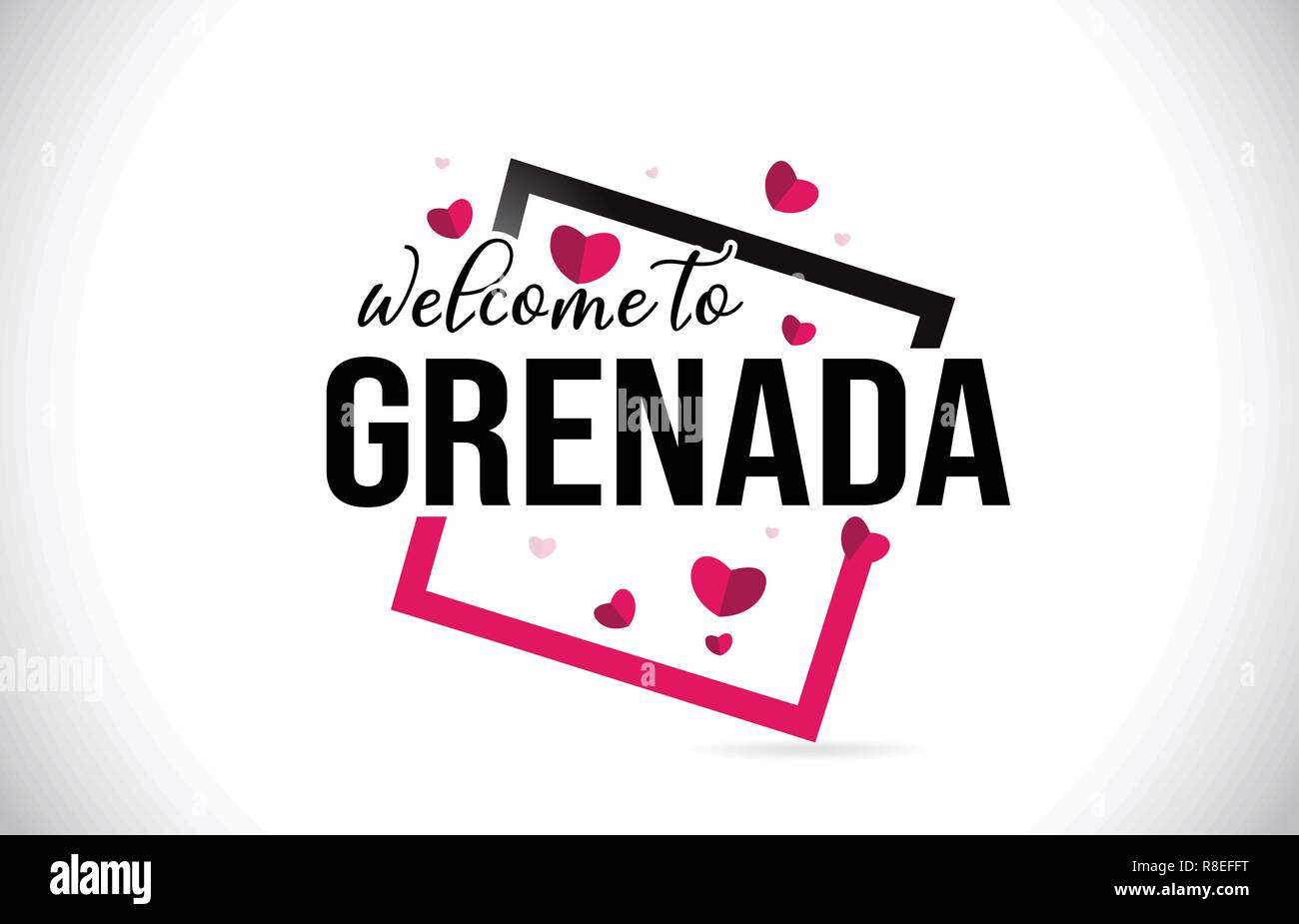 Grenada Welcome To Word Text with Handwritten Font and Red Hearts ...