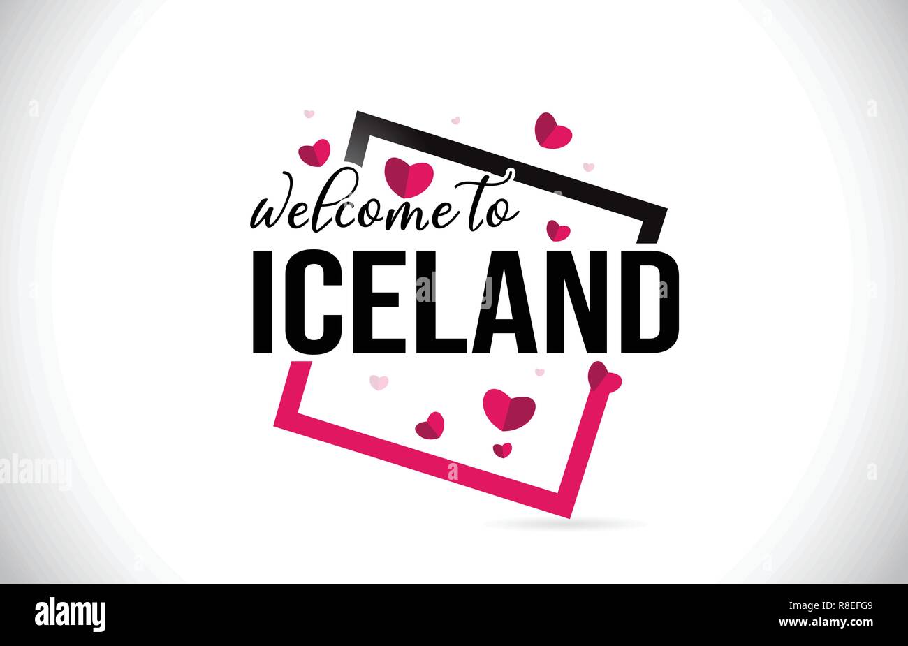 Iceland Welcome To Word Text with Handwritten Font and Red Hearts ...