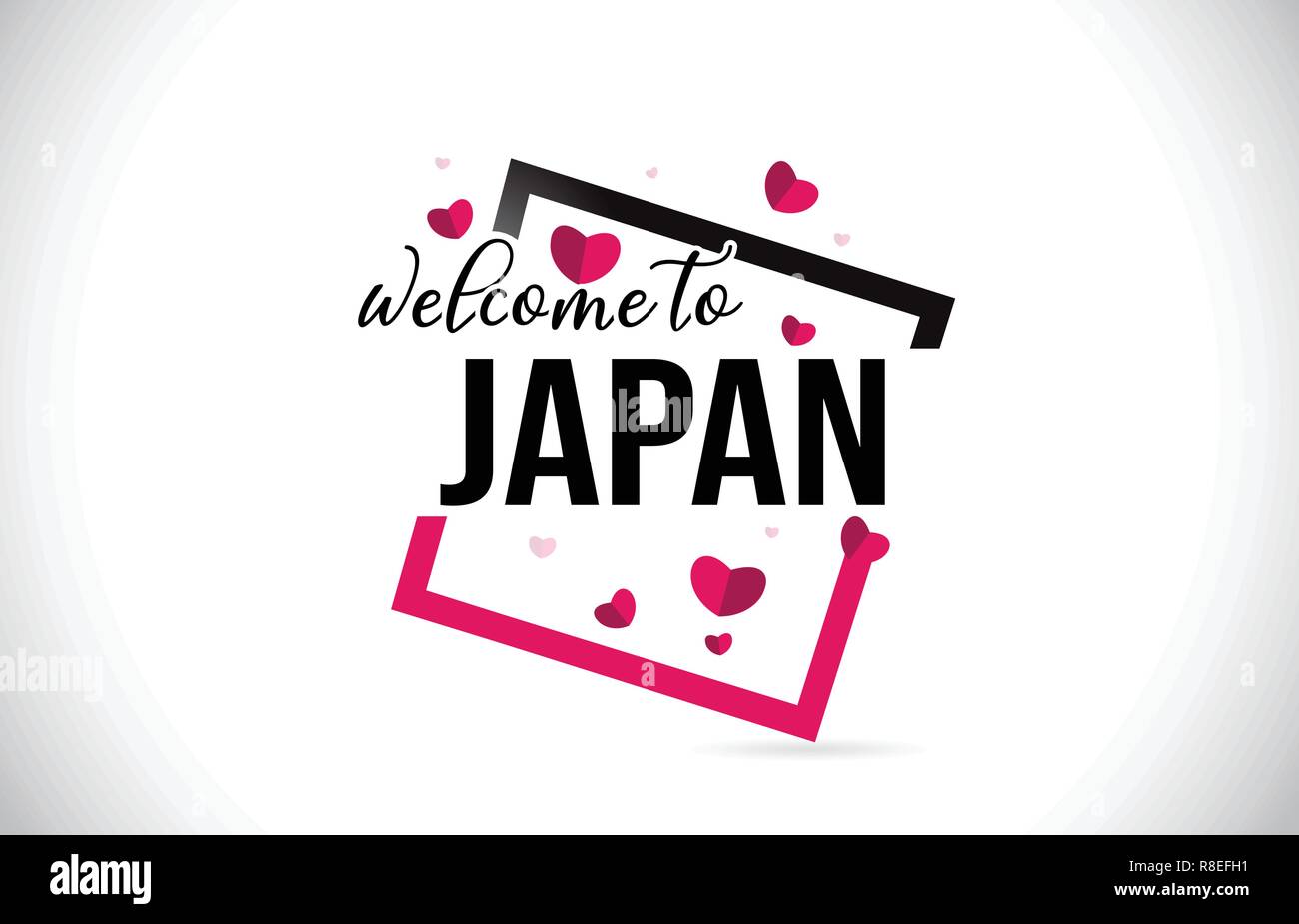 Japan Welcome To Word Text with Handwritten Font and Red Hearts Square ...